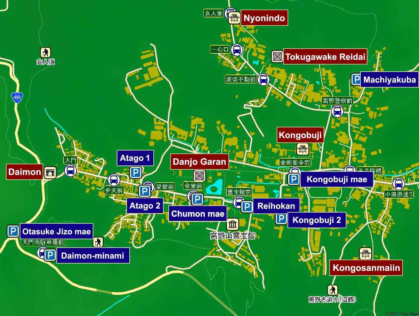 Parking Lots in Koyasan (Mount Koya) - Zue Maps Koyasan